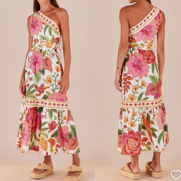 FARM Rio | Dresses | Farm Rio Summer Flower Oneshoulder Dress Size M ...